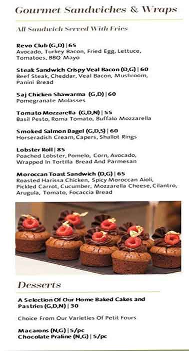 Menu at Revo Cafe and Bar at Oaks Ibn Battuta Gate Hotel Dubai, Dubai ...