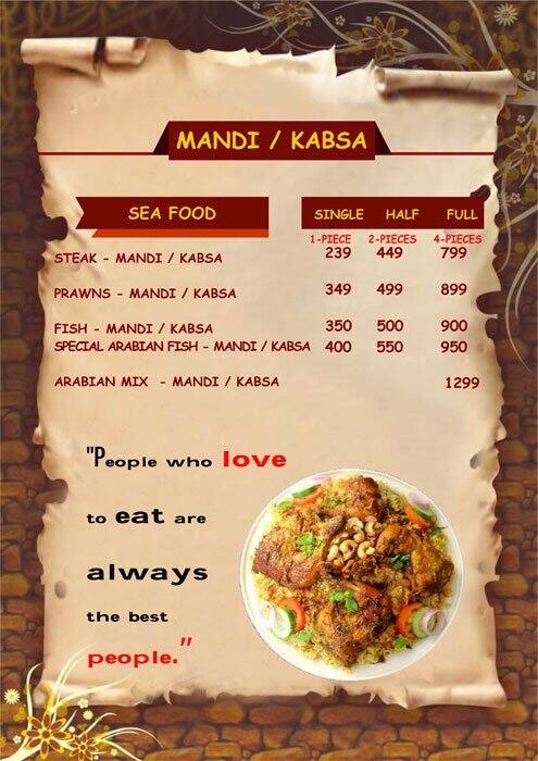 Menu at Arabian Mandi, Hyderabad, Junction9