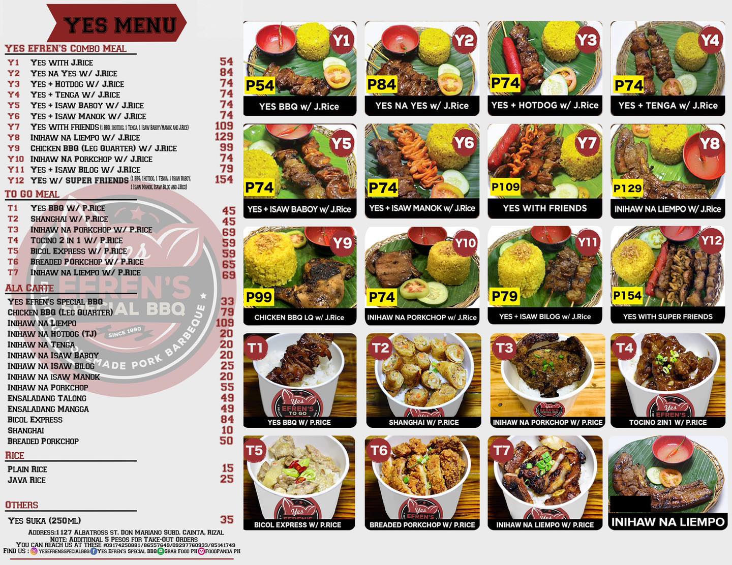 Menu at Yes Efren's Special BBQ, Cainta