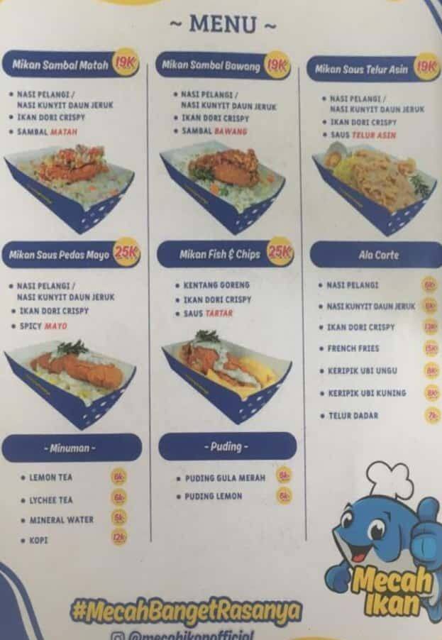 Menu at Mecah Ikan restaurant, South Jakarta