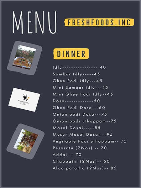 Menu of Fresh Foods.Inc, K.K. Nagar, Chennai