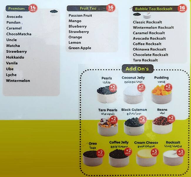 Menu of Bubee Drinks Cafe, Al Wahda, Abu Dhabi