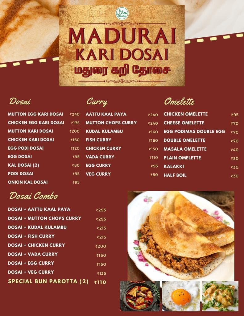Menu of Madurai Kari Dosai, Navallur, Chennai
