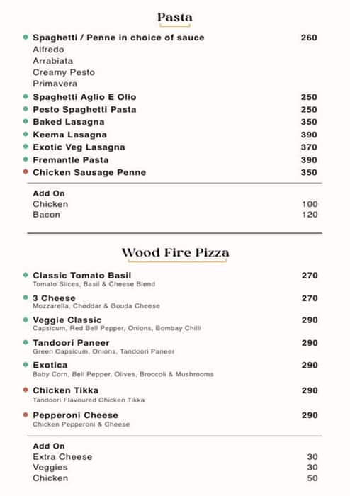 Menu at 222 Backyard, Nagpur