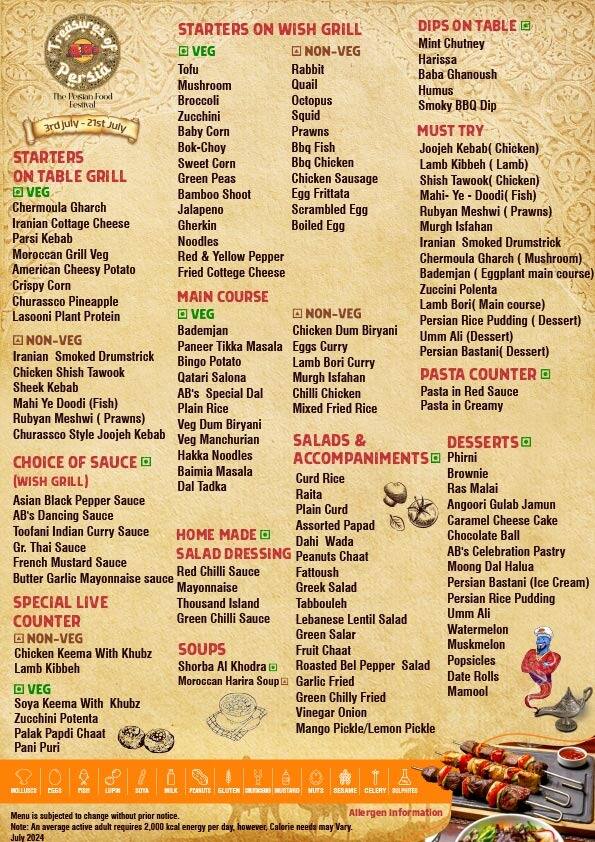 Menu of AB's - Absolute Barbecues, Attapur, Hyderabad