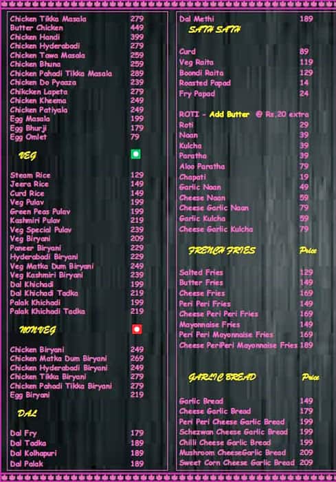 Menu of The Purple Leaf, Dombivali East, Thane