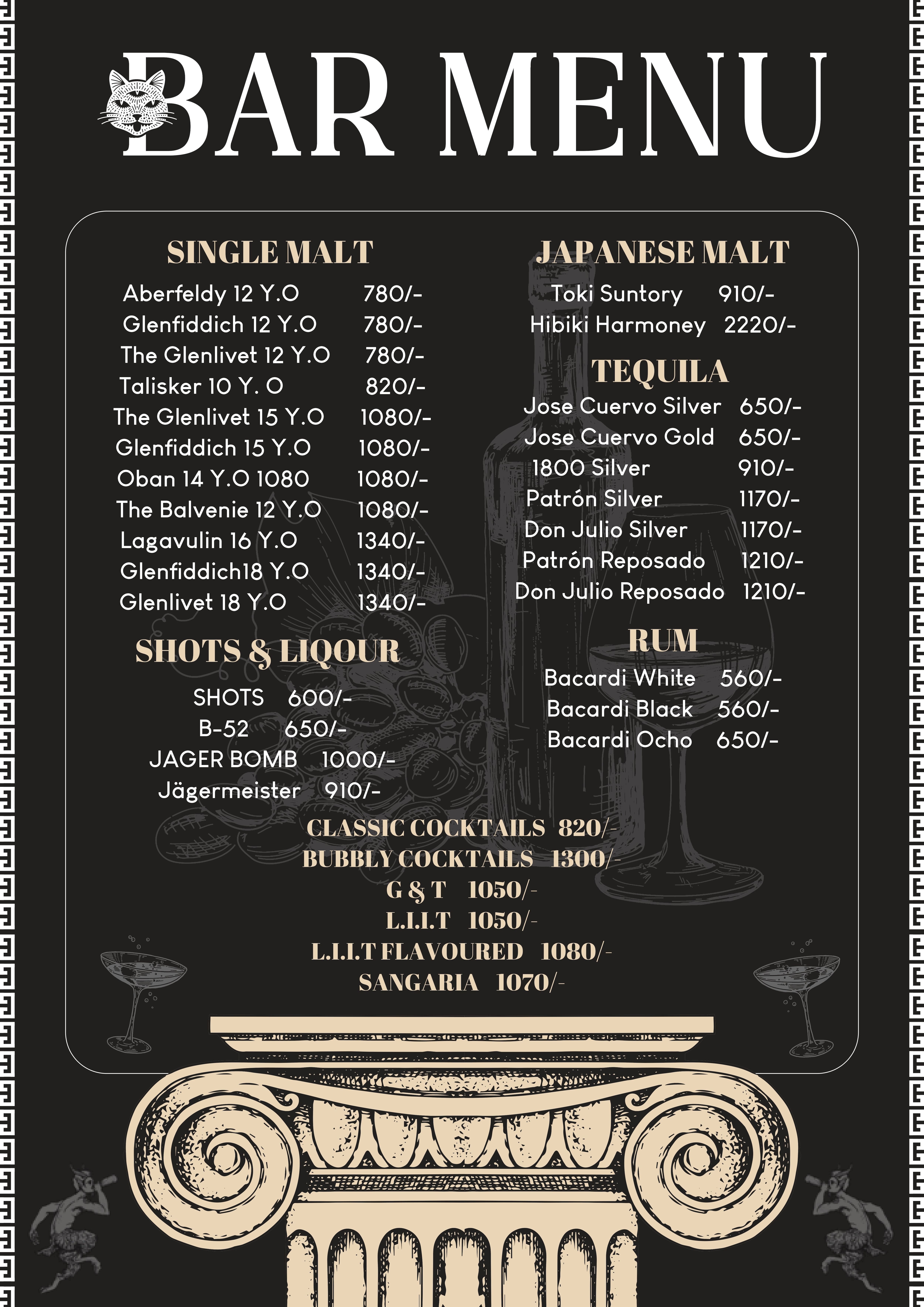 Menu of Diablo Cyberhub, DLF Cyber City, Gurgaon