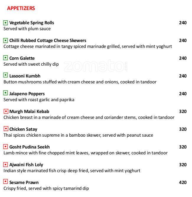 Menu at Food Corner, Bhopal, Under Indian Potash Building
