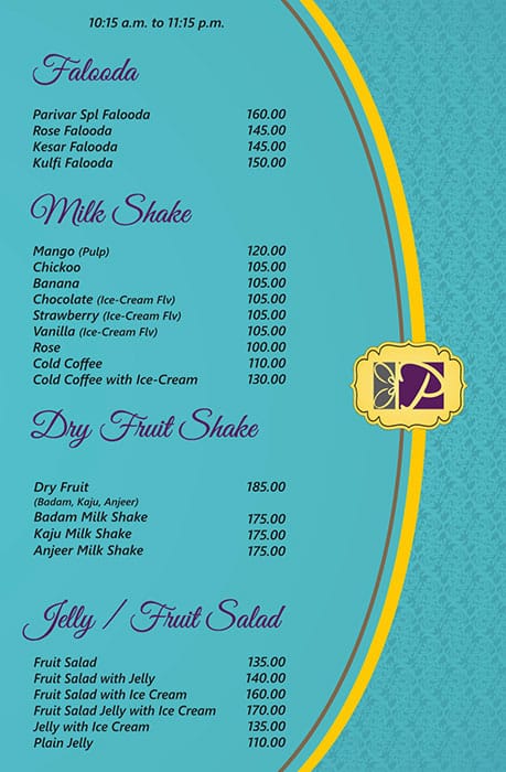 Menu of Parivar Veg Restaurant, Mira Road (E), Mumbai