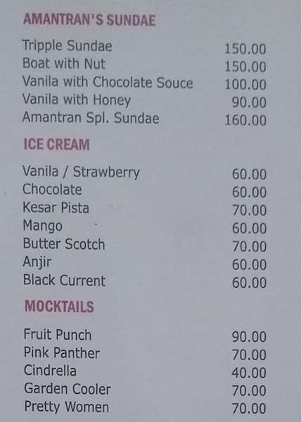 Menu at Amantran Pure Veg, Pune, HRVJ+394
