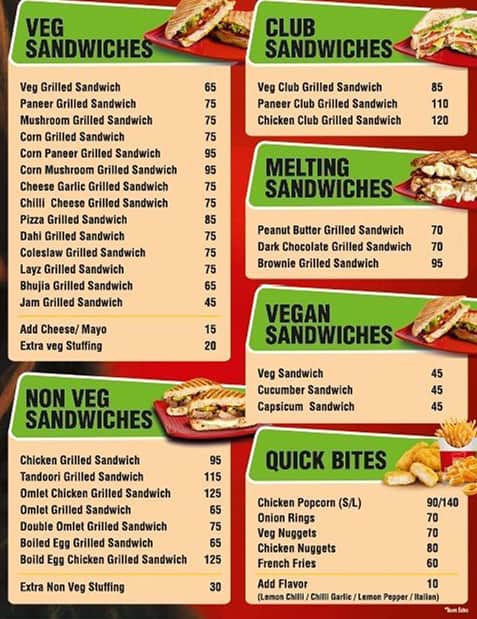 Menu of Sandwich Square, Teynampet, Chennai