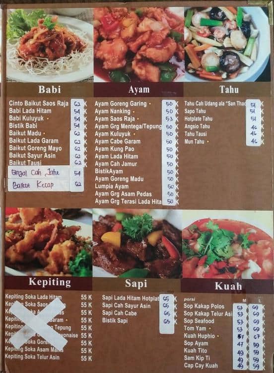 Menu at New San Thao restaurant, West Jakarta