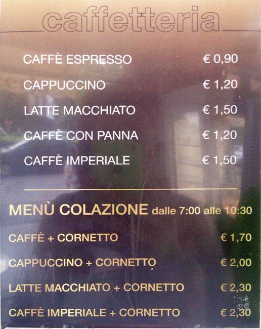 Menu da Cornetto Imperiale caffè bar, Roma, Viale Pinturicchio