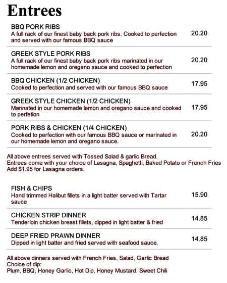 Menu at San Remo Restaurant, Port Coquitlam