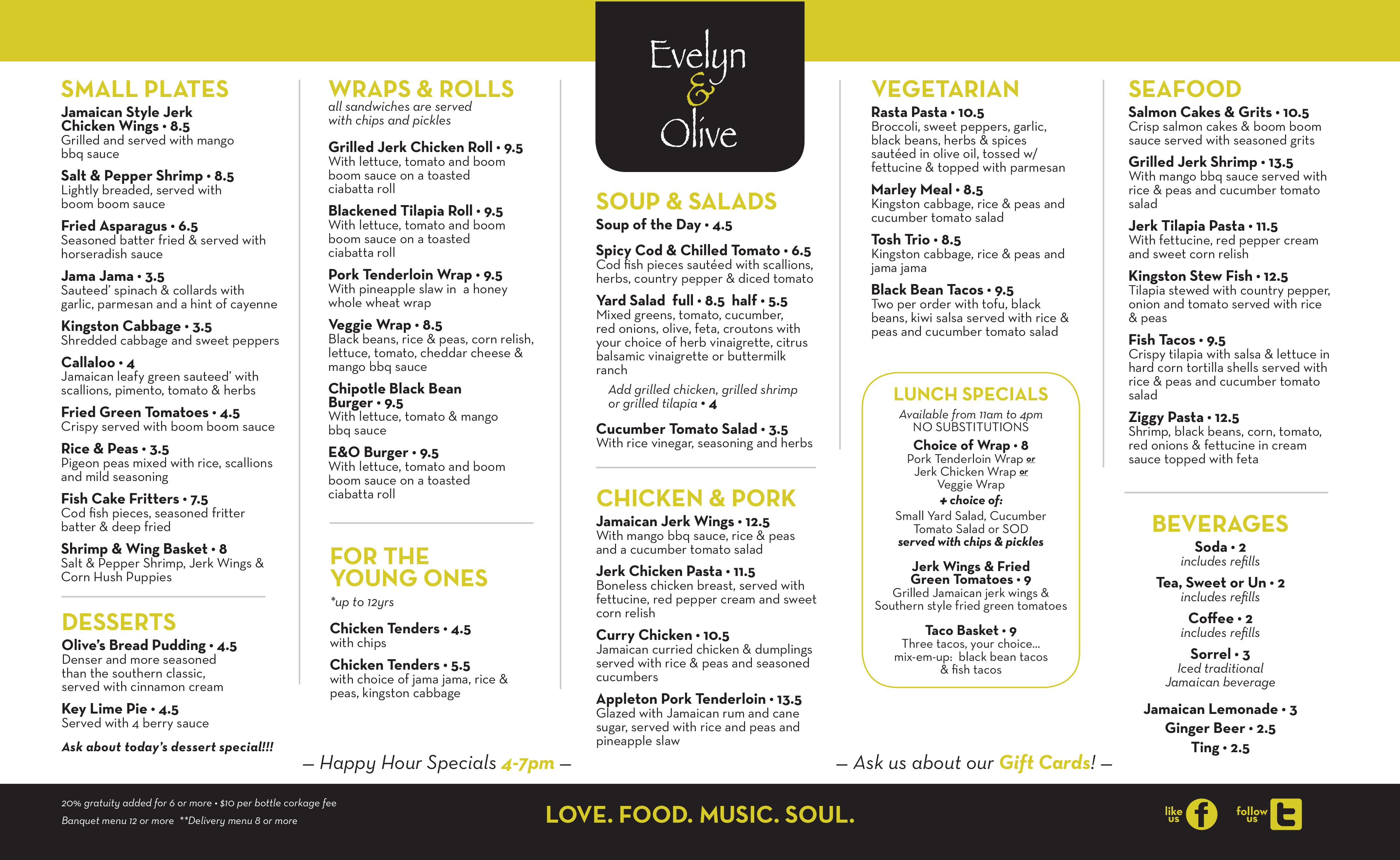 Menu at Evelyn & Olive restaurant, Memphis