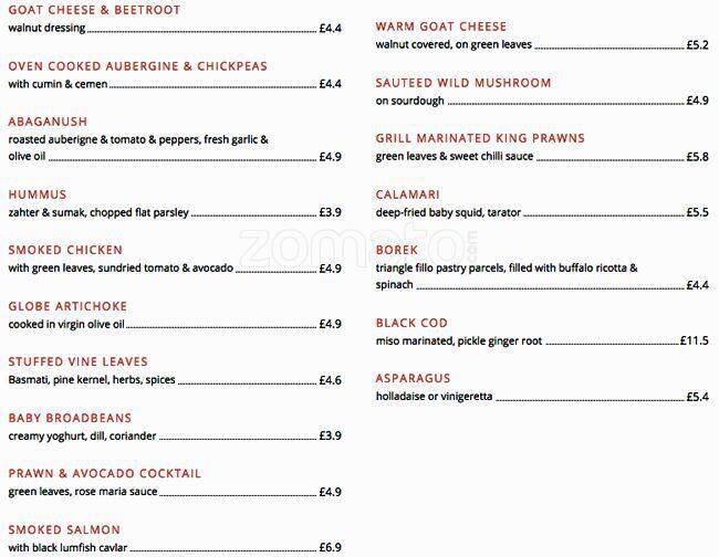 Menu at Myra Cafe & Brasserie, London