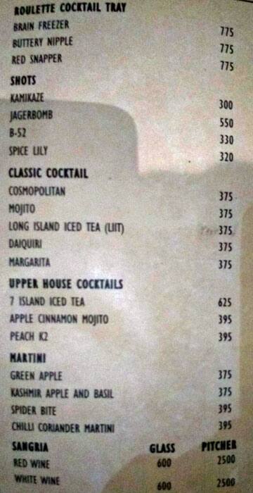 Menu at The Upper Housee, Ludhiana, Ludhiana