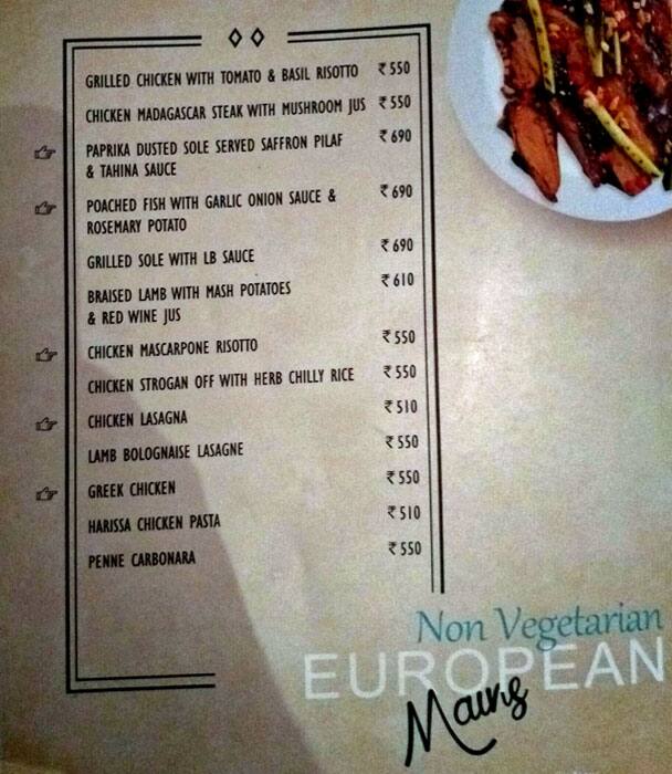 Menu at The Upper Housee, Ludhiana, Ludhiana