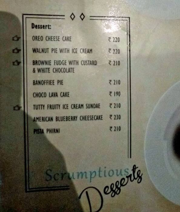 Menu at The Upper Housee, Ludhiana, Ludhiana
