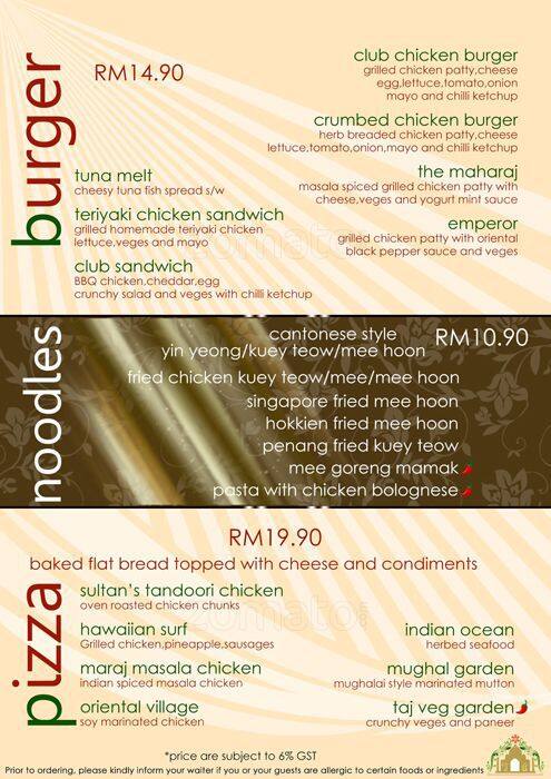 Taj Garden Restaurant Brickfields Menu | Fasci Garden