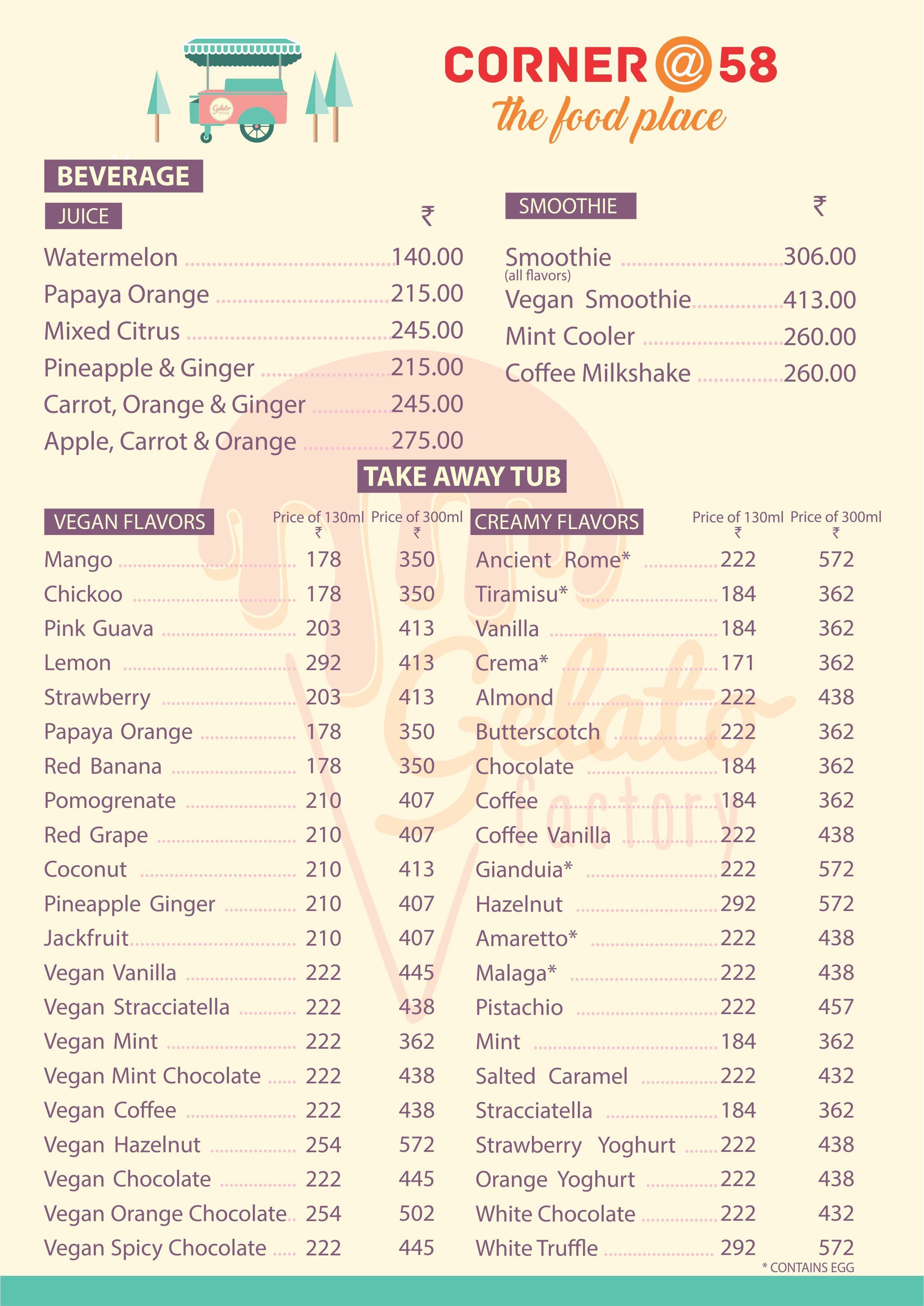 Menu at Corner@58 - Gelato Ice Cream & Tea, Coimbatore