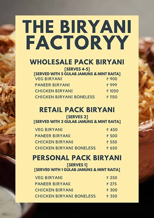 Menu of The Biryani Factoryy, NIT, Faridabad