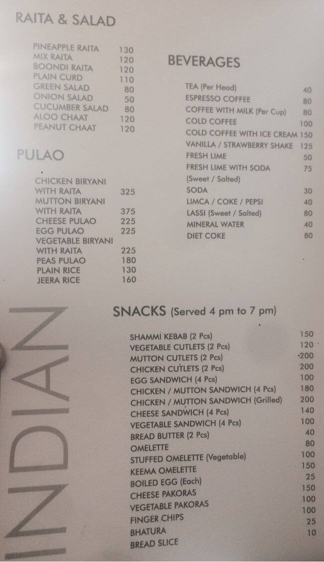 Menu at Hotel Moti Mahal, Dehradun, 7 Rajpur Rd