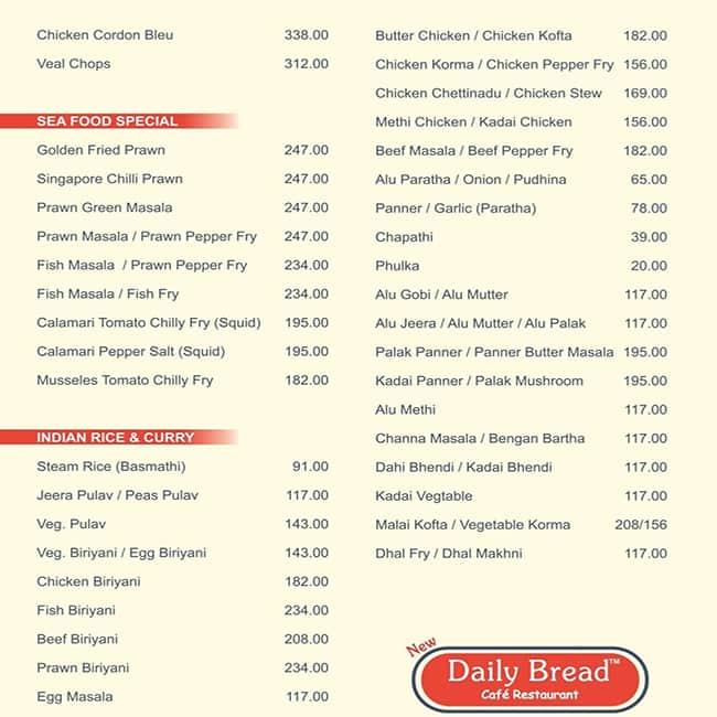 Menu at New Daily Bread, Puducherry, Ground Floor