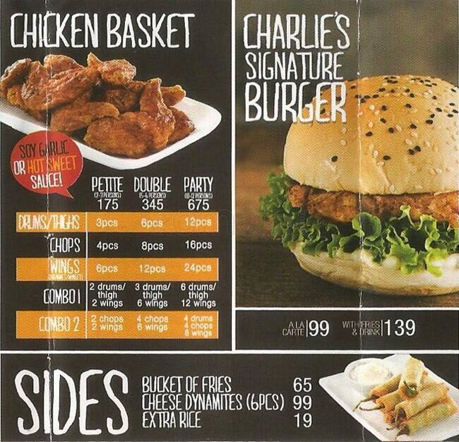 Menu at Chicken Charlie fast food, Mandaluyong, Unit Li-13