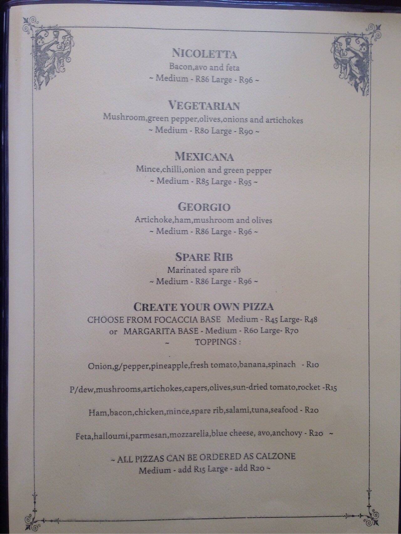 Menu at Satori restaurant, Johannesburg
