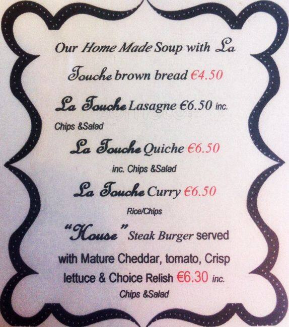 Menu at La Touche Cafe, Dublin