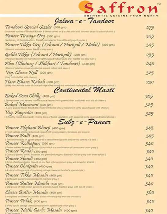 Saffron Restaurant Ahmedabad Menu at Sue Shade blog