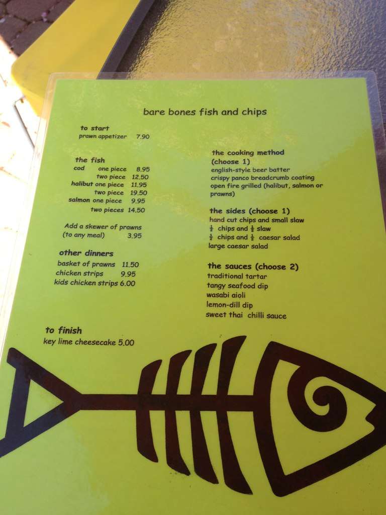Menu at Bare Bones Fish & Chip Ltd, Port Alberni