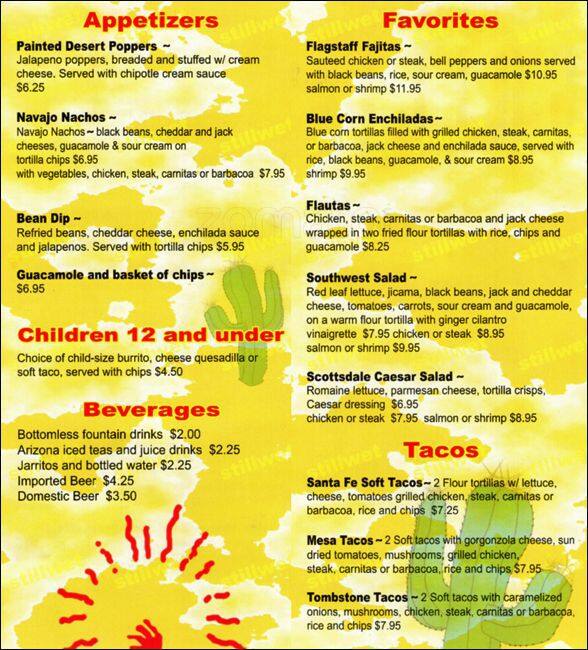 Menu at Southwest Grill restaurant, San Mateo, W Hillsdale Blvd