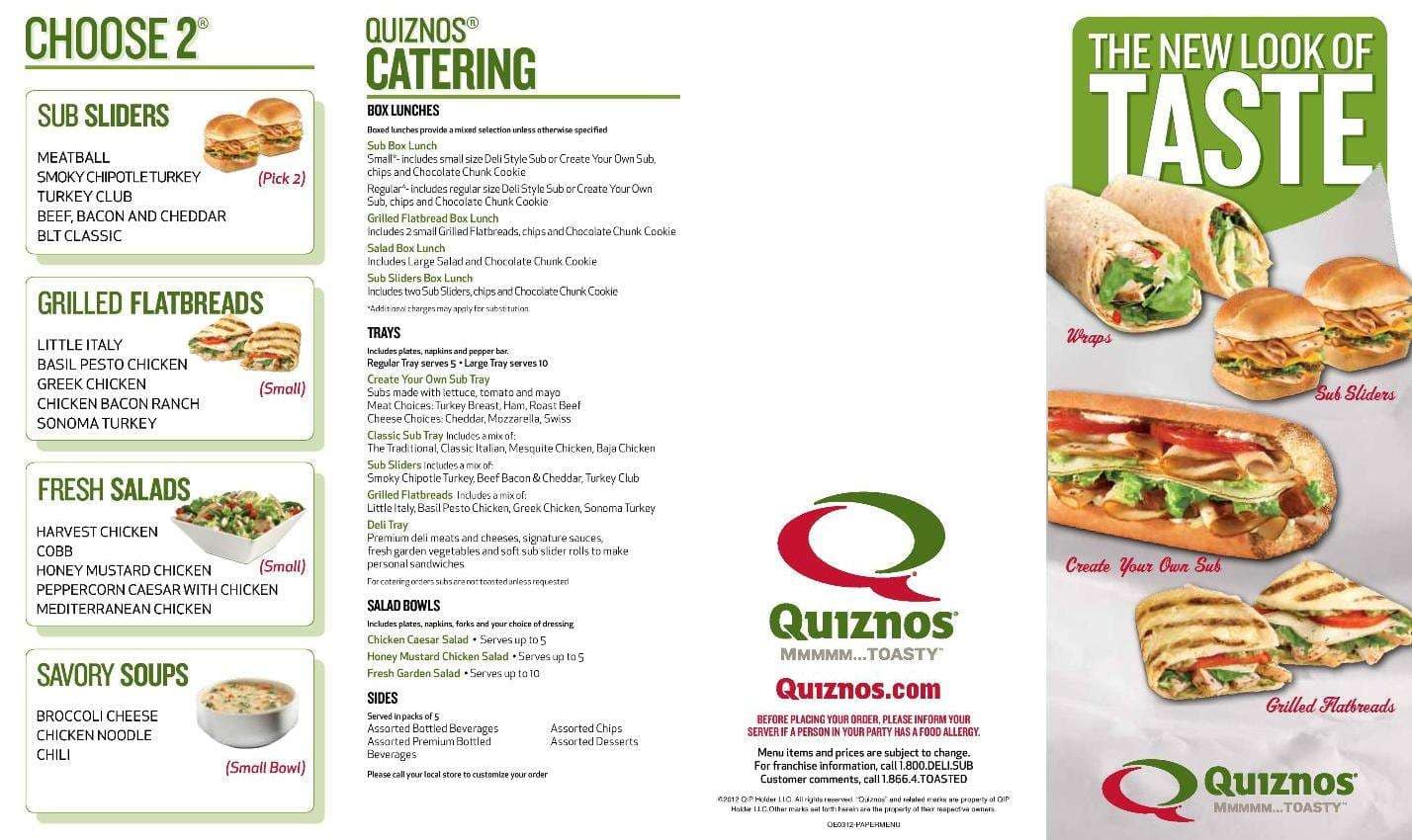 Menu at Quiznos fast food, Kendale Lakes, SW 56th St