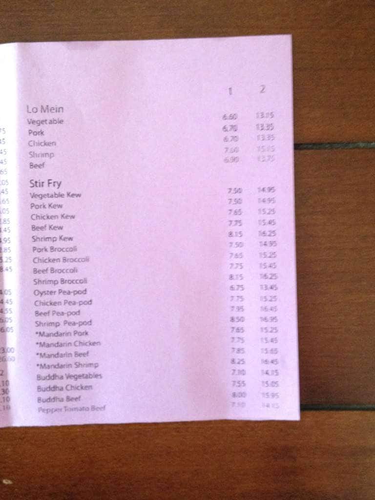 Menu at Cathay Chow Mein restaurant, Minneapolis