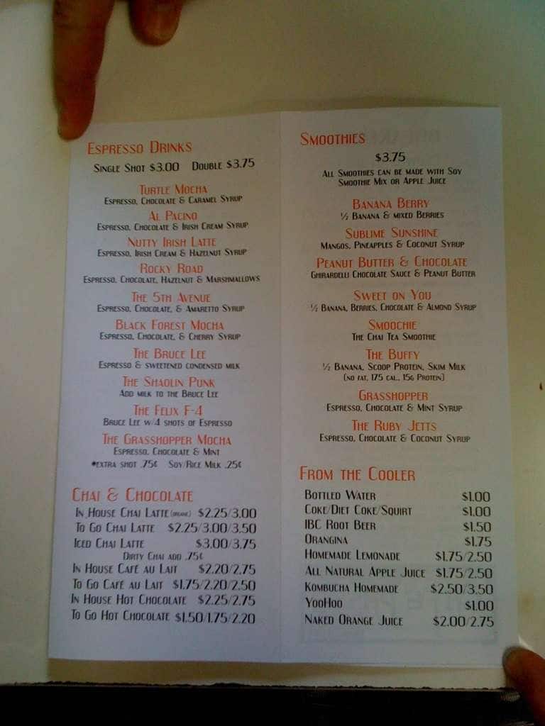 Menu at Cafe Passe, Tucson