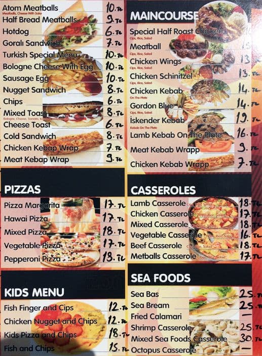 Menu at Bodrum Kumru, Bodrum