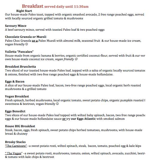 Menu at Cafe Valletta, Brighton, Shop 12 353 Beaconsfield Terrace