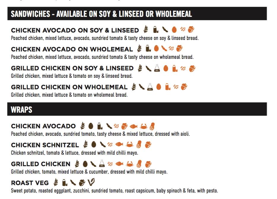 Menu at Soul Origin cafe, Brisbane City, Kiosk LJ17