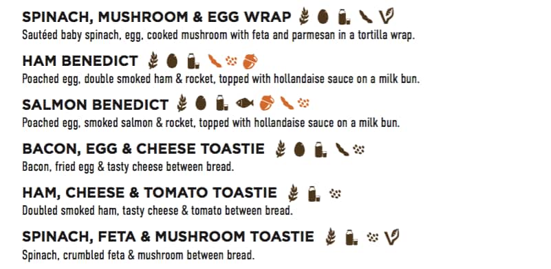 Menu at Soul Origin cafe, Brisbane City, Kiosk LJ17