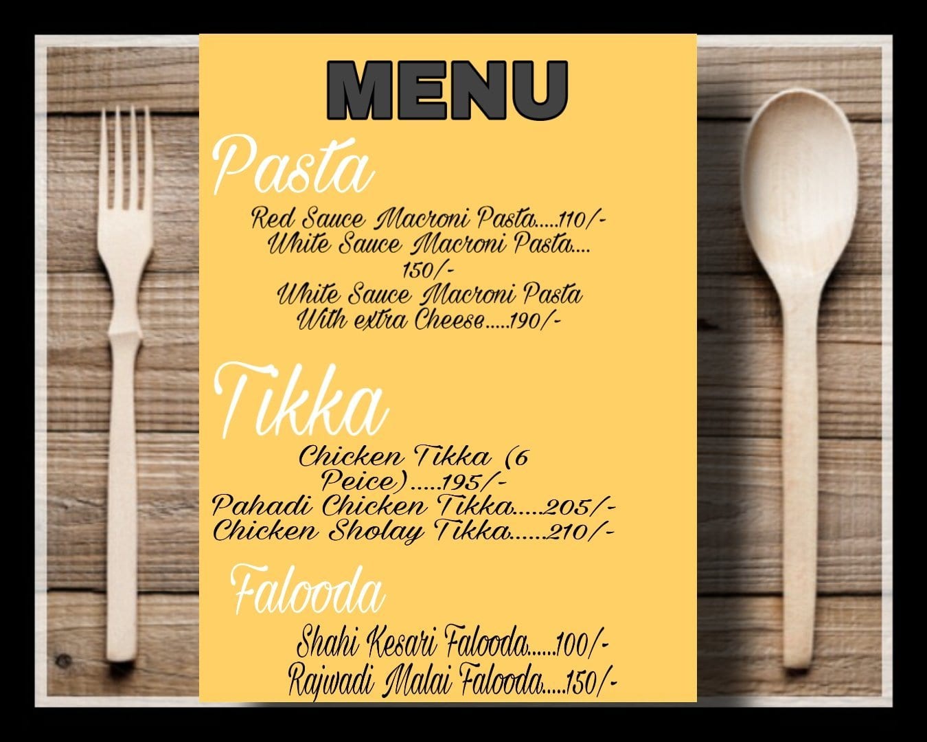 Menu of Roro, Bhayandar, Mumbai