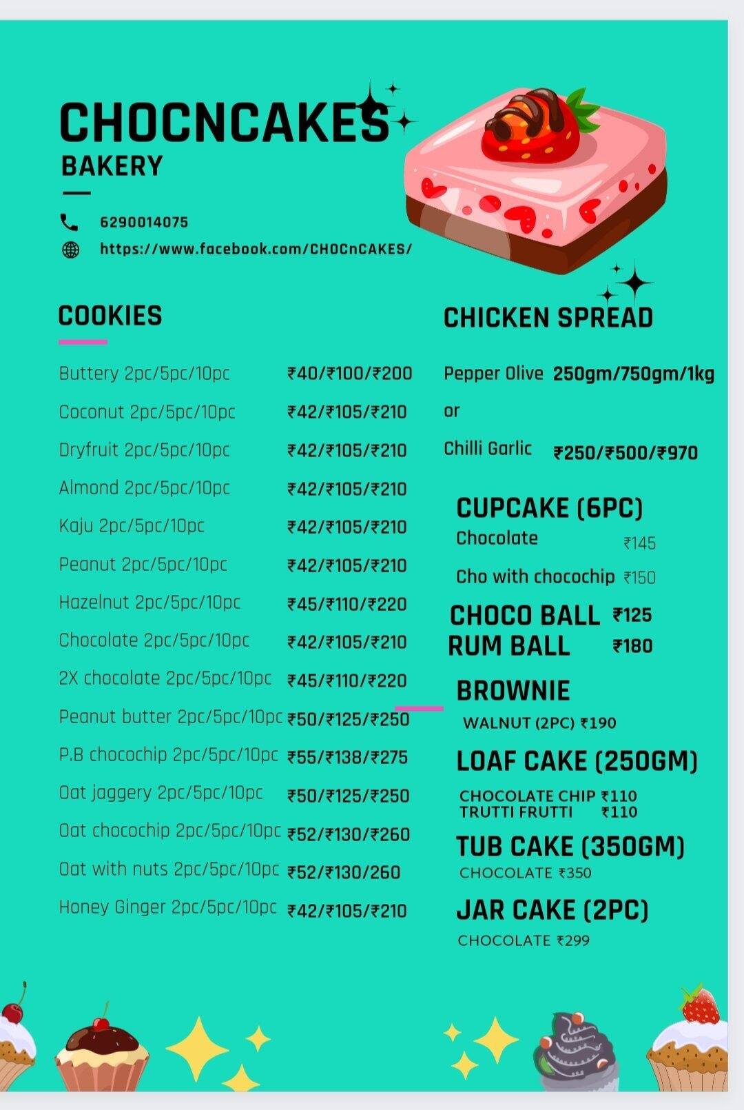 Menu of Choco Cakes, Naktala, Kolkata