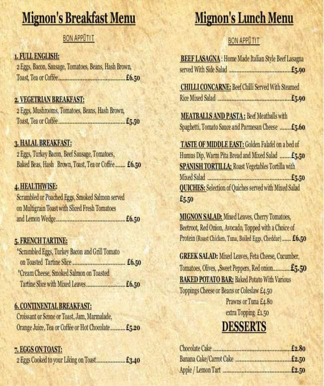 Cafe Mignon Menu, Menu for Cafe Mignon, Pimlico, London - Zomato UK