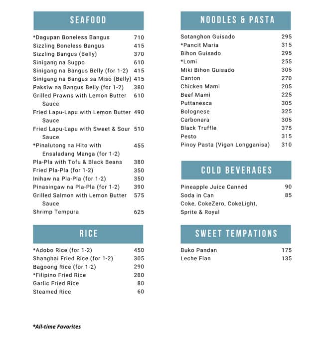 Menu at Floating Island Restaurant, Makati, 2/F Ayala North Exchange