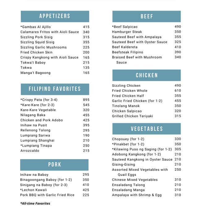 Menu at Floating Island Restaurant, Makati, Ground Level