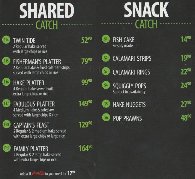Menu au Fishaways restaurant, Le Cap, Cobble Walk Centre