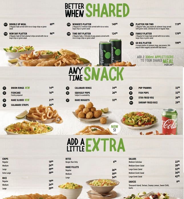 Menu at Fishaways restaurant, Cape Town, Shop6 Bayside shopping mall