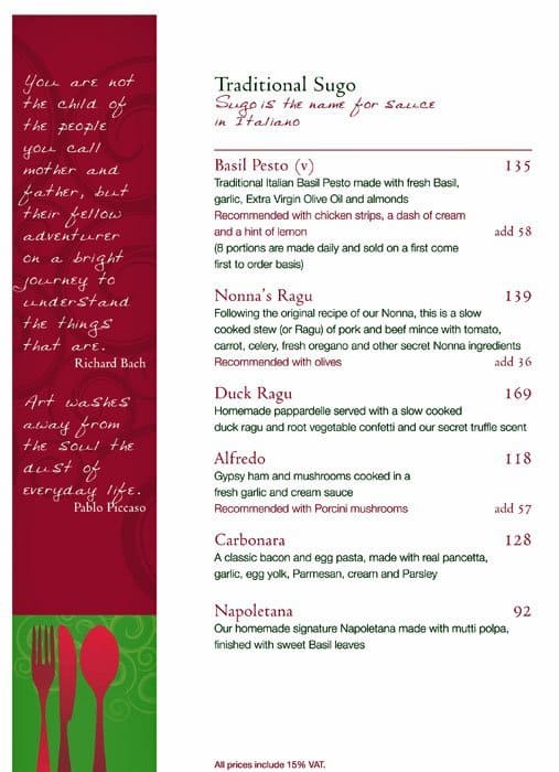 Menu at Café del Sol restaurant, Randburg, Blueberry Street