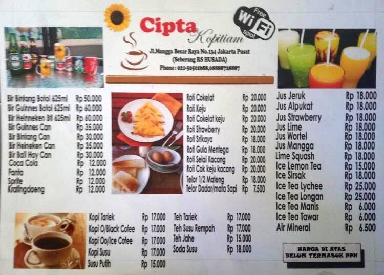 Menu at Cipta Kopitiam. ( Halal Food ) restaurant, Central Jakarta, No.134
